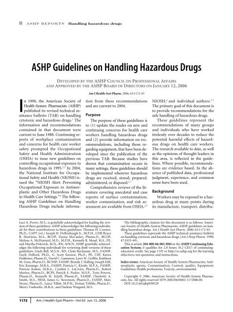 ASHP Guidelines on Handling Hazardous Drugs - Carmel Pharma