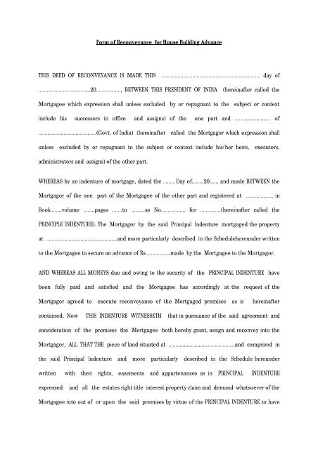 Download form of reconveyance for house building advance