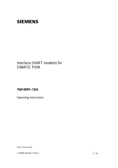 Interface (HART modem) for SIMATIC PDM