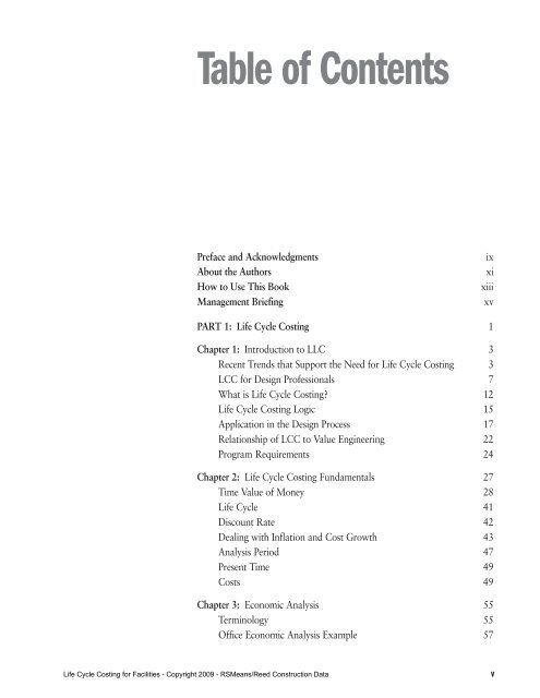 Table of Contents - RSMeans - Reed Construction Data