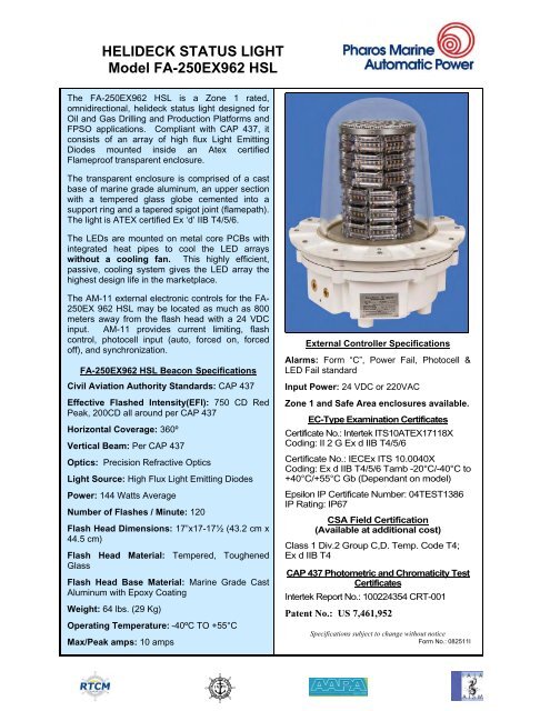HELIDECK STATUS LIGHT Model FA-250EX962 HSL