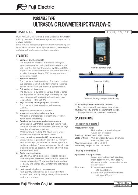 Portable Type Ultrasonic Flowmeter - Fuji Electric