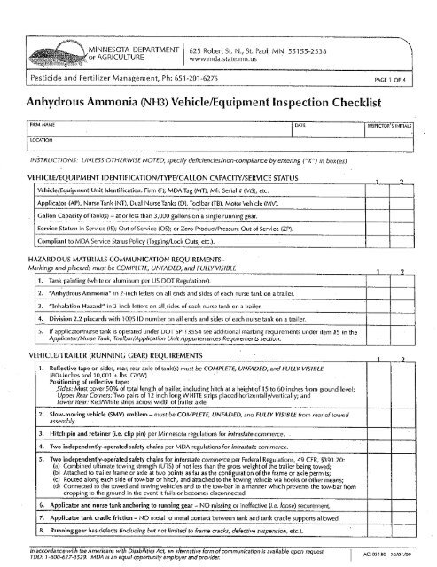 (NH3) Vehicle/Equipment Inspection Checklist