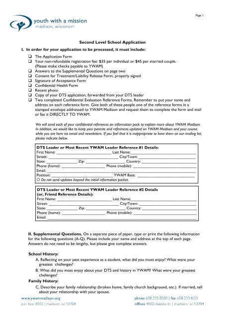 The Application Form - YWAM Madison