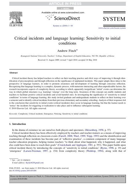 Critical incidents and language learning: Sensitivity ... - Finchpark.com