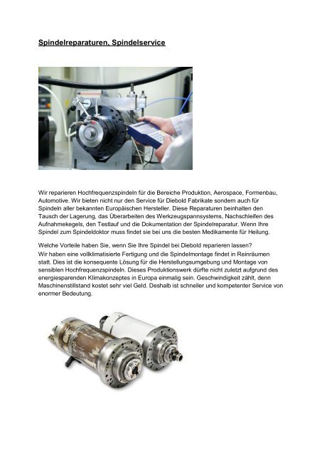 Spindelreparaturen, Spindelservice - Diebold HSK