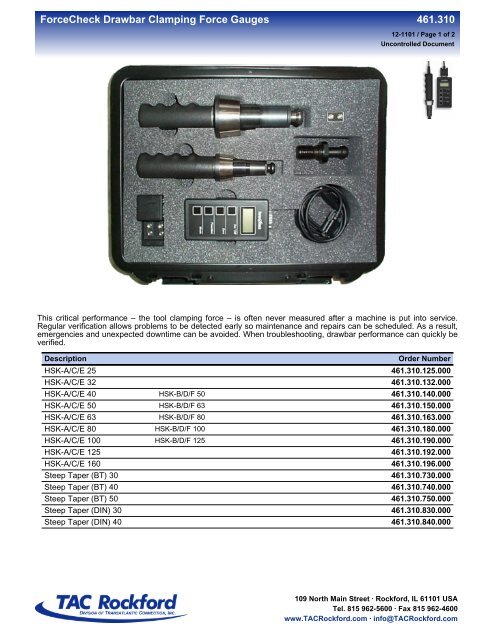 ForceCheck Drawbar Clamping Force Gauges ... - TAC Rockford