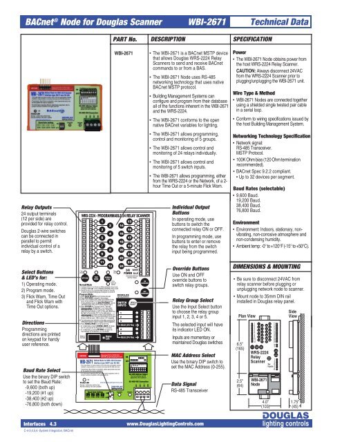 BACnet Node for Douglas Scanner WBI-2671 Technical Data nonvibrating