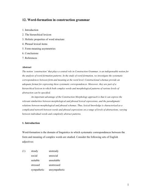 12. Word-formation in construction grammar - 300 Multiple Choices