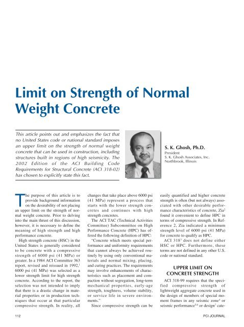 Limit on Strength of Normal Weight Concrete The