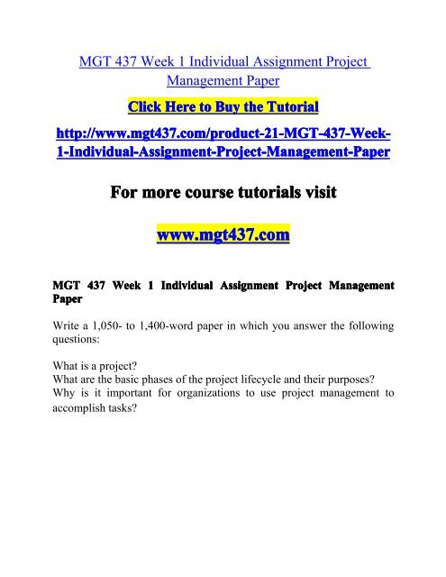 MGT 437 Week 1 Individual Assignment Project