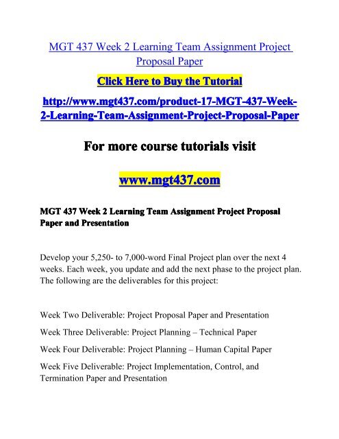 MGT 437 Week 2 Learning Team Assignment Project Proposal Paper.pdf