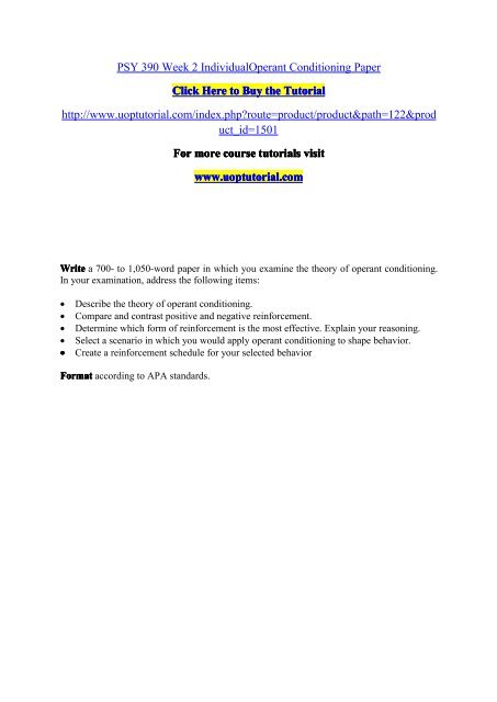 PSY 390 Week 2 Individual Operant Conditioning Paper/ Uoptutorial
