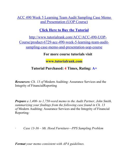 ACC 490 Week 5 Learning Team Audit Sampling Case Memo and Presentation (UOP Course).pdf