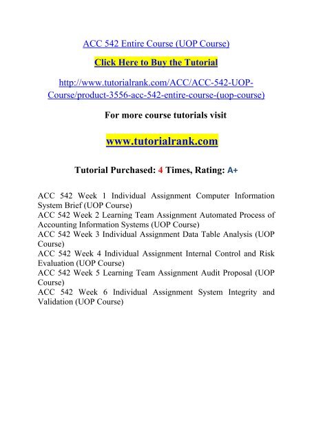 ACC 542 UOP Course Tutorial/TutorialRank