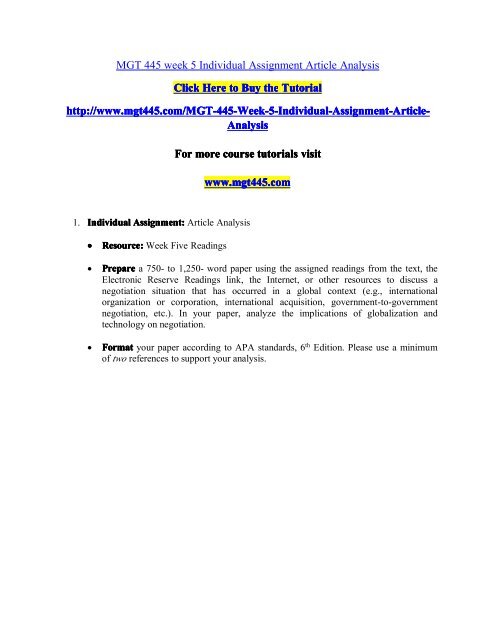 MGT 445 week 5 Individual Assignment Article Analysis MGT 445 week 5 Individual Assignment Article Analysis