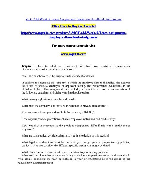 MGT 434 Week 5 Team Assignment Employee Handbook Assignment