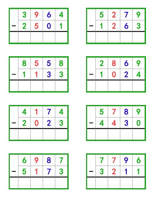 Printable Static Subtraction Cards - Montessori Album