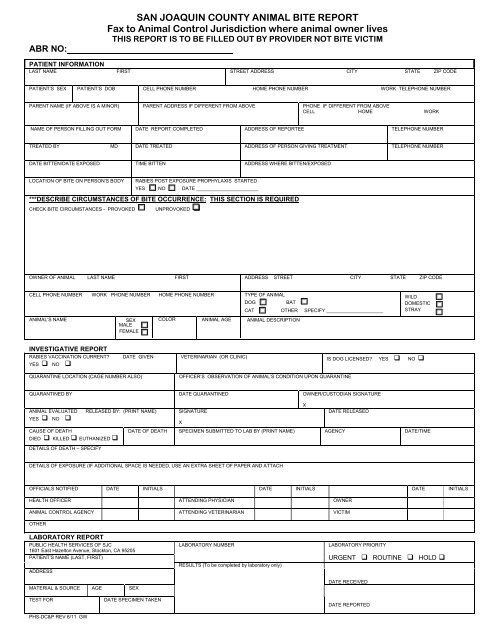 ANIMAL BITE REPORT - San Joaquin County Public Health Services