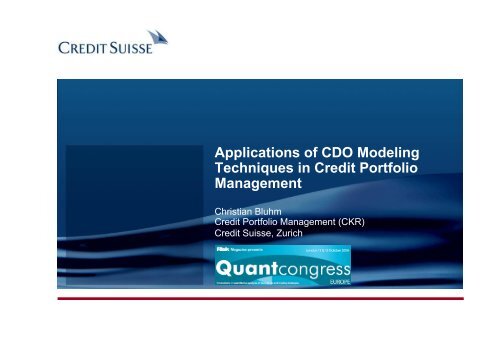 Applications of CDO Modeling Techniques in Credit Portfolio Management