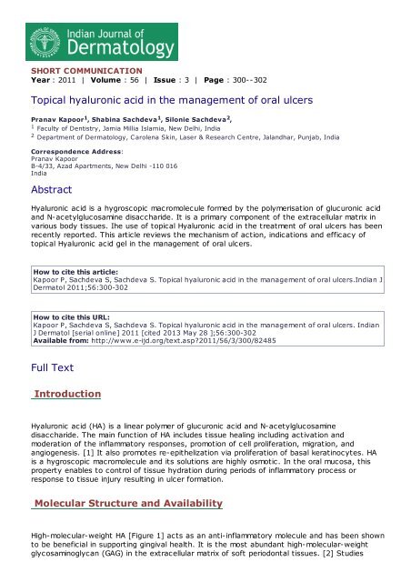 Topical hyaluronic acid in the management of oral ... - Your Dent