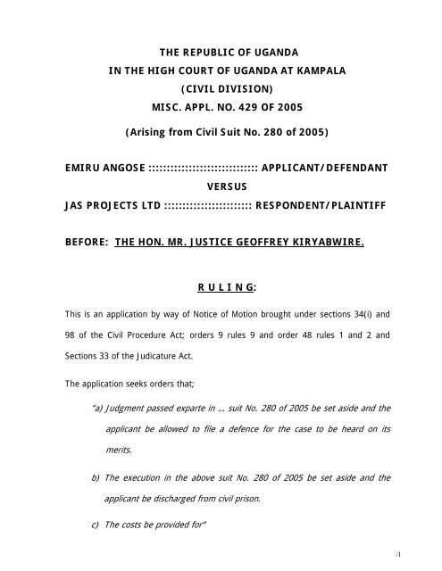 Emiru Angose V JAS Projects Ltd - Hon. Justice Kiryabwire Geoffrey