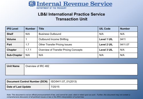LB&I International Practice Service Transaction Unit