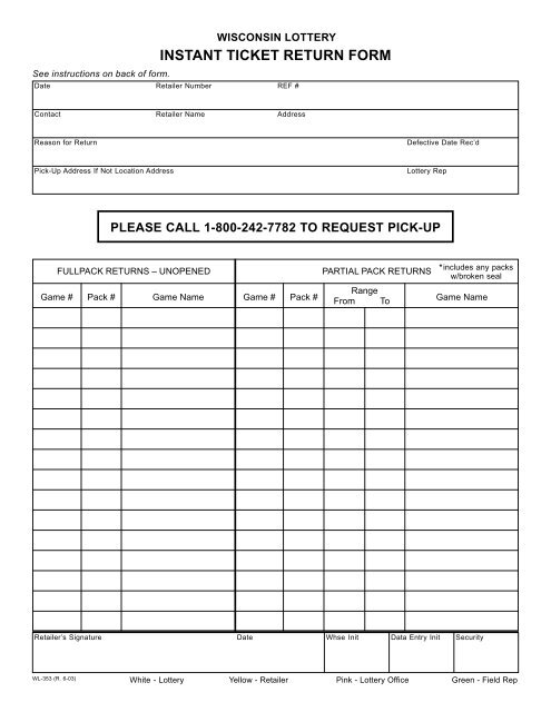 INSTANT TICKET RETURN FORM