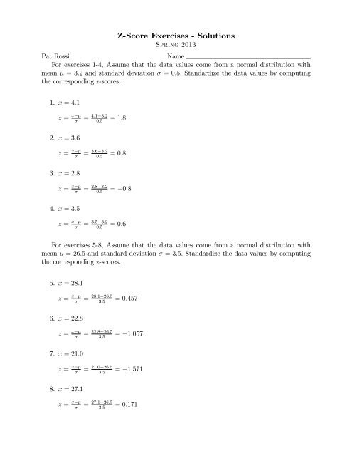 Z-Score Exercises - Solutions