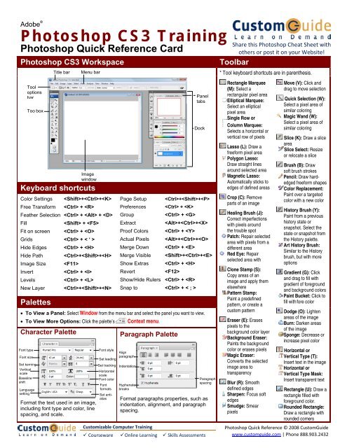 Photoshop Quick Reference, Adobe Photoshop CS3 Cheat Sheet