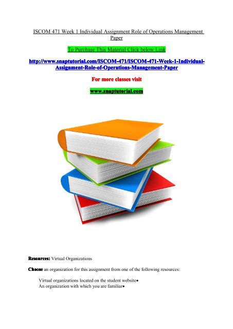 ISCOM 471 Week 1 Individual Assignment Role of Operations Management ...