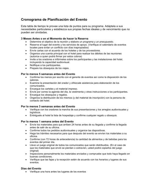 Cronograma de Planificación del Evento