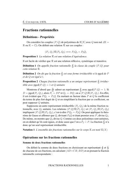 polynômes et fractions rationnelles cours