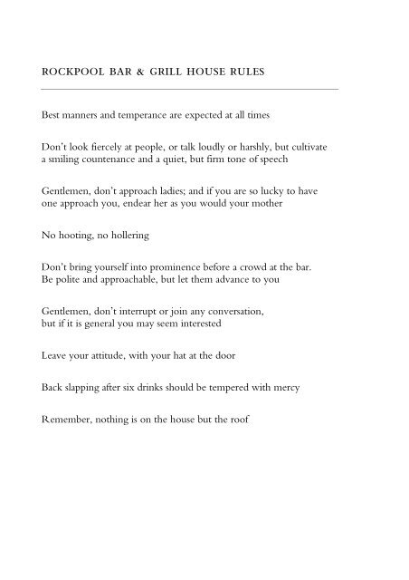 rockpool bar & grill house rules