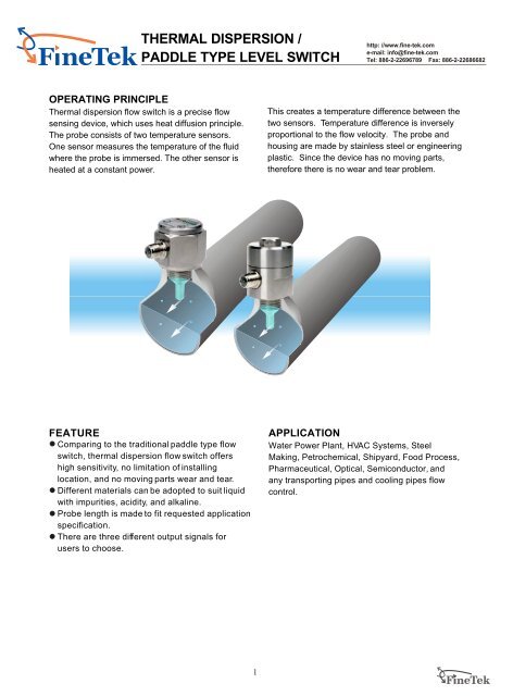 THERMAL DISPERSION / PADDLE TYPE LEVEL SWITCH