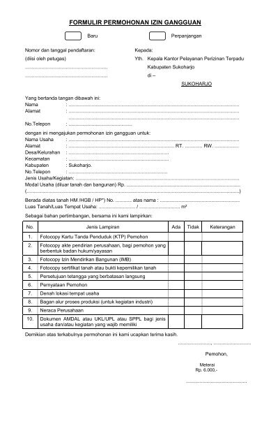 FORMULIR PERMOHONAN IZIN GANGGUAN