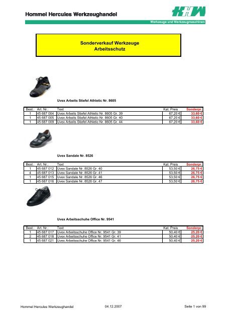 Sonderverkauf Werkzeuge Arbeitsschutz - Hommel Hercules ...