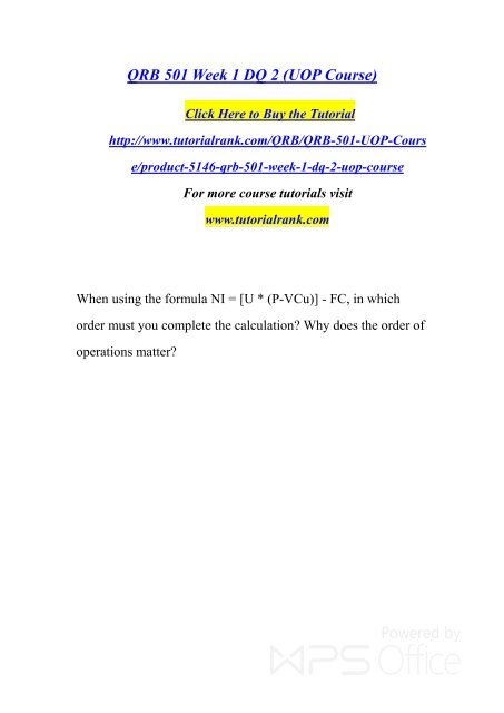 QRB 501 UOP Course Tutorial/TutorialRank