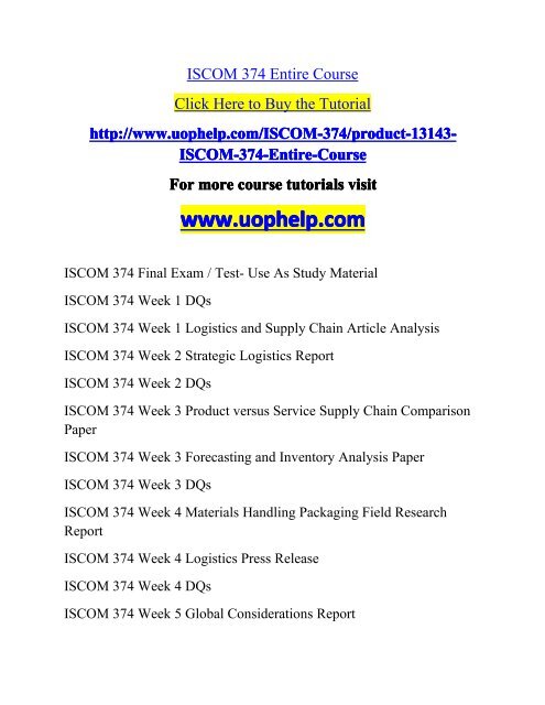 ISCOM 374 Entire Course