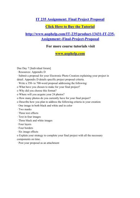 IT 235 Assignment Final Project Proposal