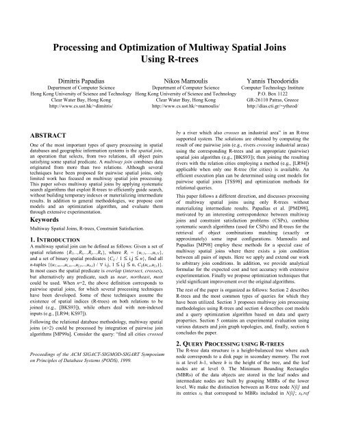 Processing And Optimization Of Multiway Spatial Joins Using R Trees
