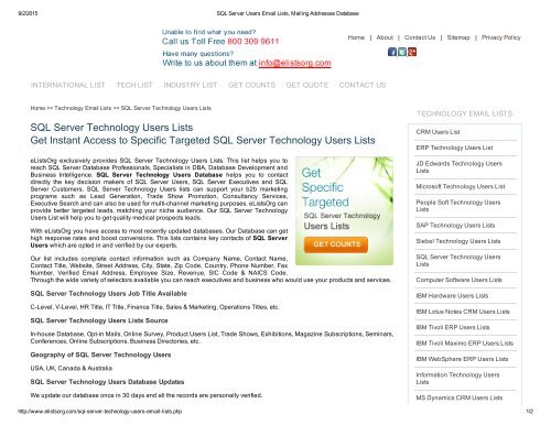 Highly targeted email list of SQL Server Users
