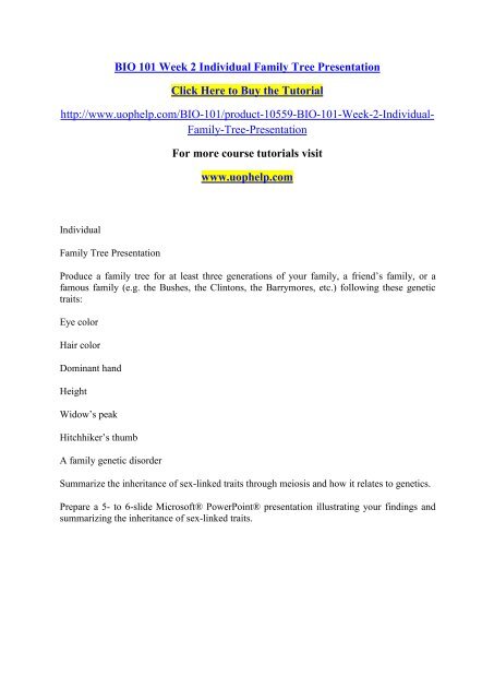 BIO 101 Week 2 Individual Family Tree Presentation/uophelp
