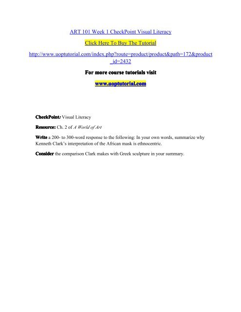 ART 101 Week 1 CheckPoint Visual Literacy