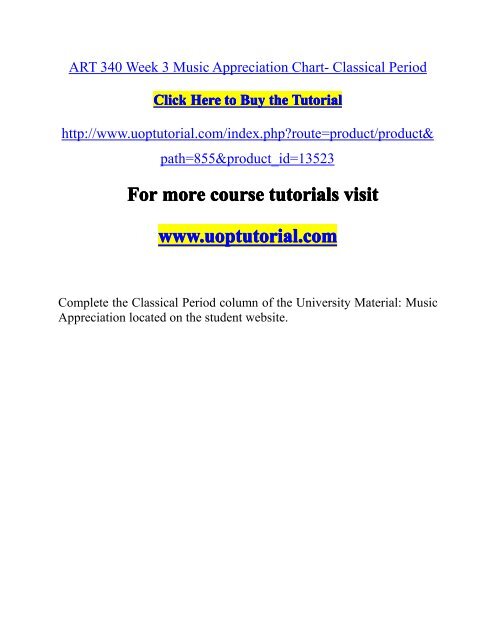 ART 340 Week 3 Music Appreciation Chart- Classical Period