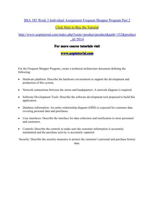 BSA 385 Week 3 Individual Assignment Frequent Shopper Program Part 2.pdf