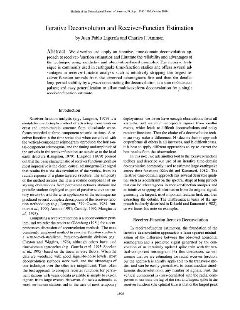 Iterative Deconvolution And Receiver Function Estimation Asu