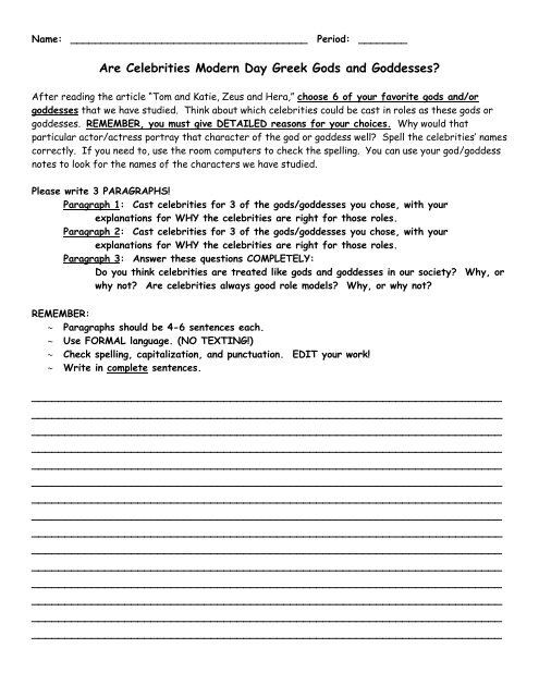 Are Celebrities Modern Day Greek Gods and Goddesses?