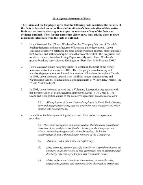 2011 Agreed Statement of Facts