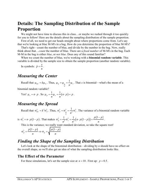 Details The Sampling Distribution Of The Sample Proportion